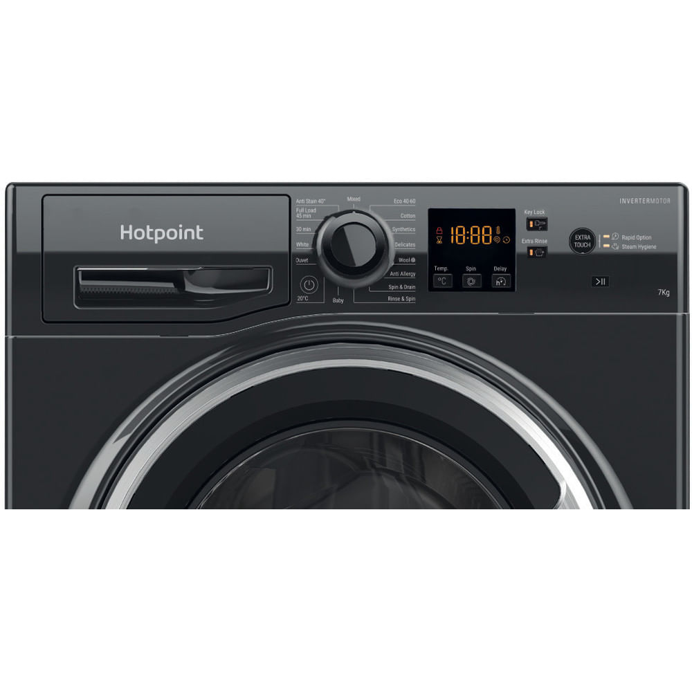 7kg Washing Machine Freestanding Black With Woolcare A-rated - Hotpoint